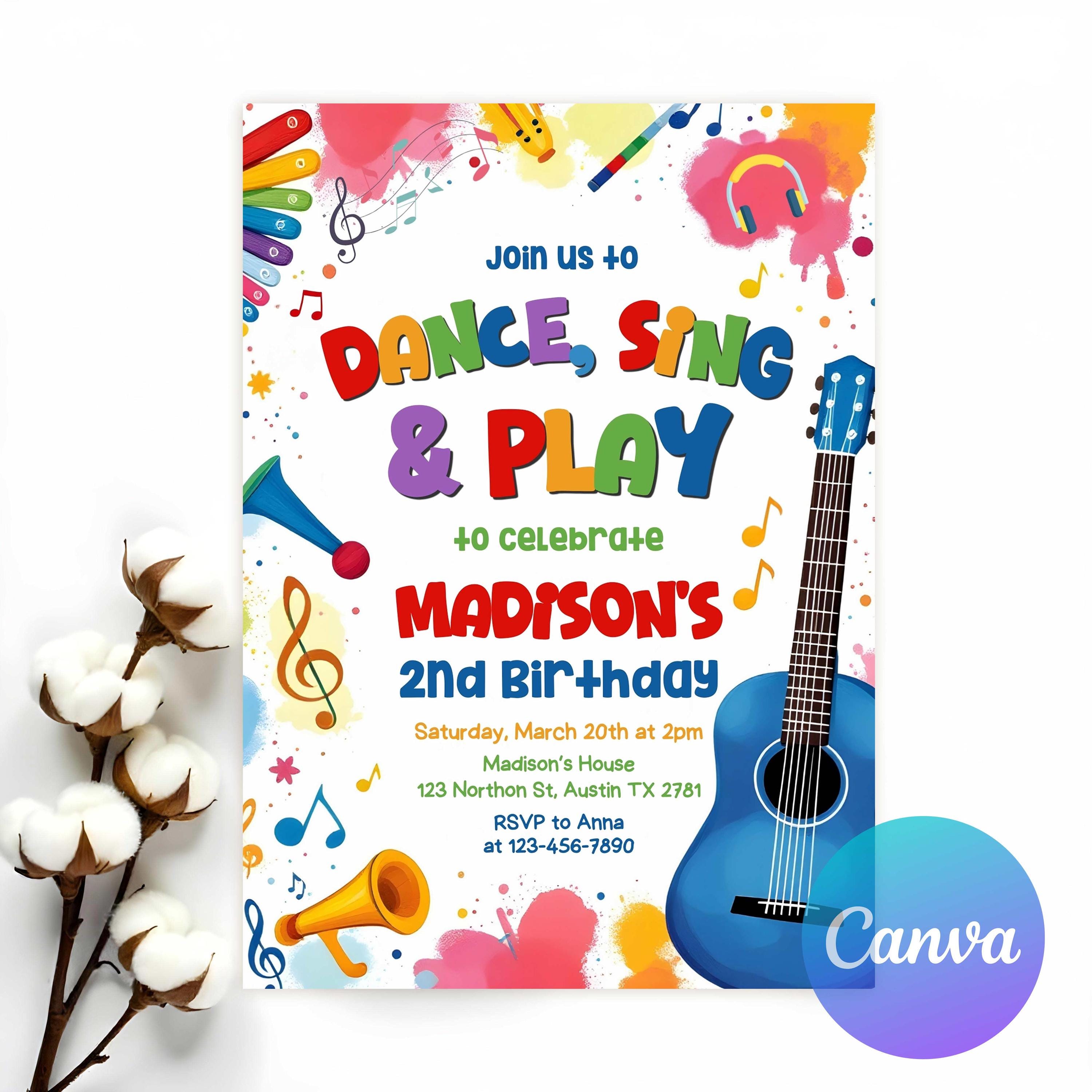Editable Music Birthday Party Invitation, Kids Musical Instruments ...