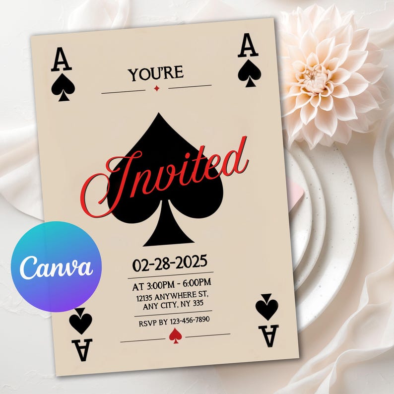 Ace of Spades Print Invitation, Playing Card Invitation, Casino ...