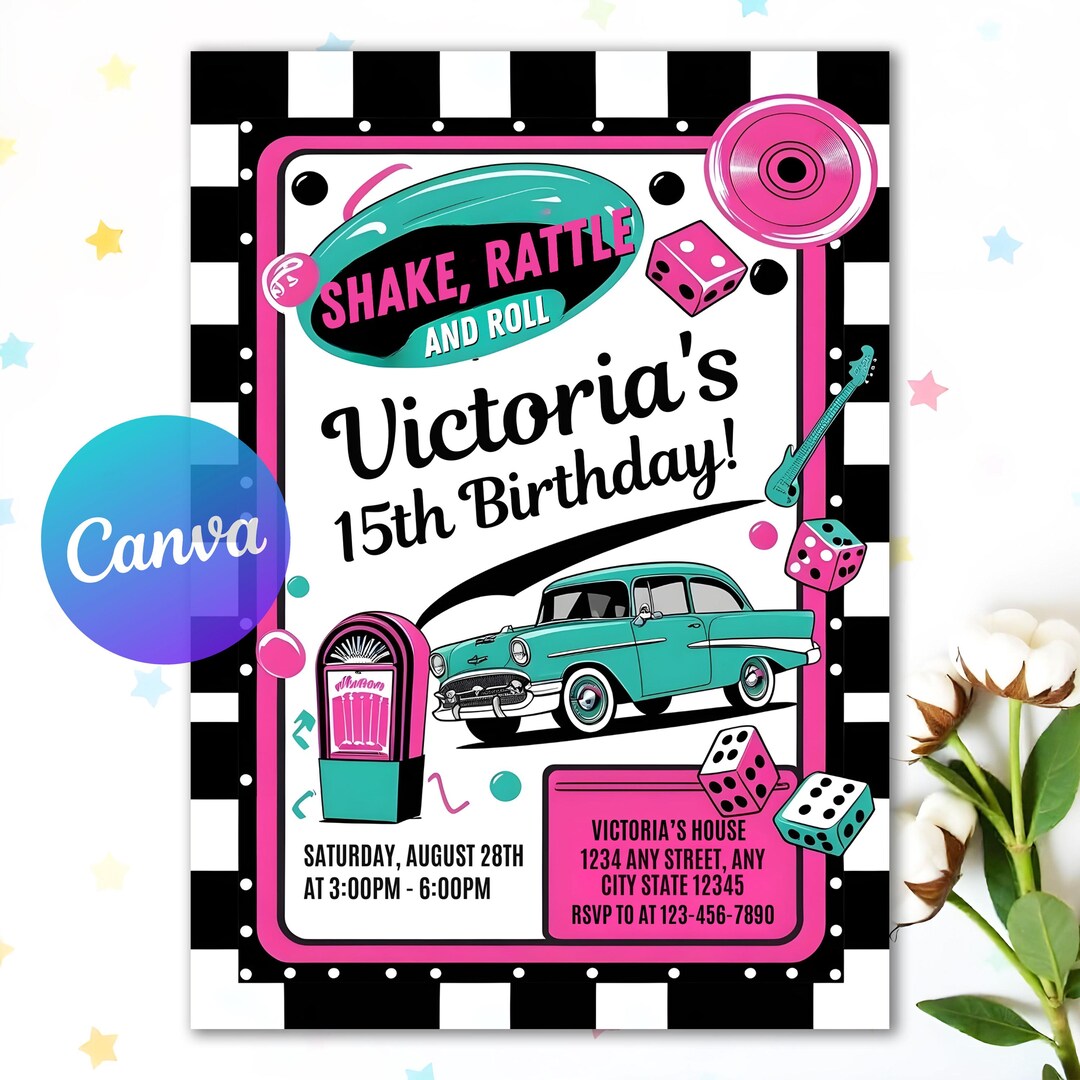 Retro Diner Birthday Invitation, 50's Party Invite, Fifties Birthday ...
