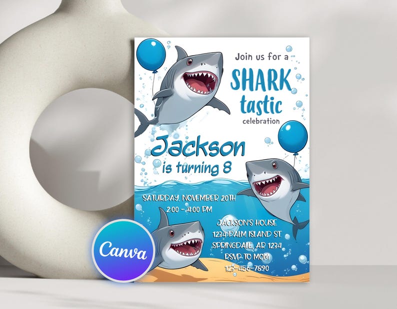 EDITABLE Shark Invitation, Shark Birthday Invitation, Sharktastic ...