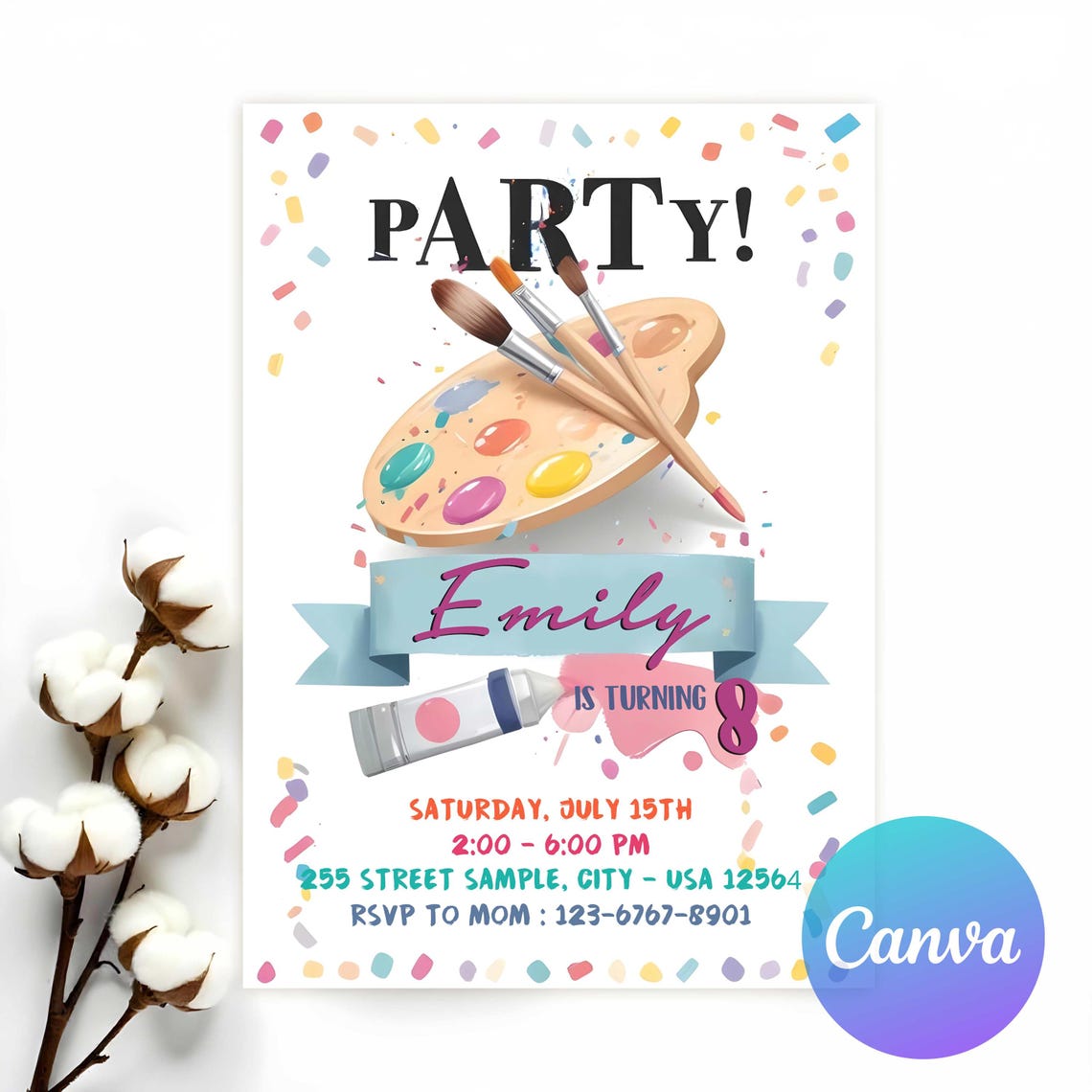 Art Birthday Party Invitation, Paint Birthday Invitation Template ...