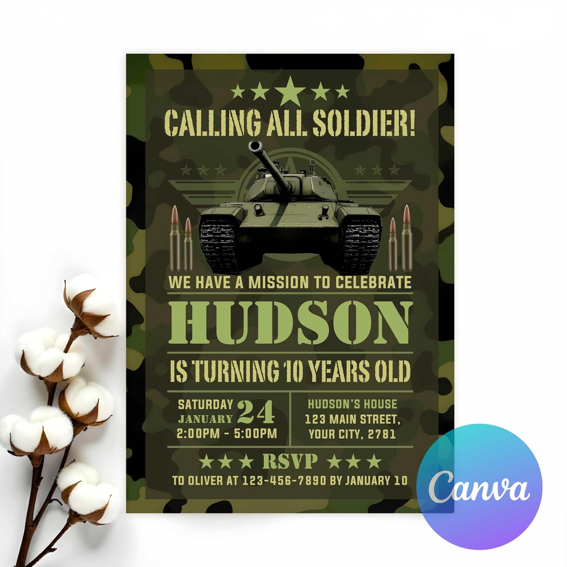 Military Party Invitations, Army Birthday Invitation, Soldier Birthday ...