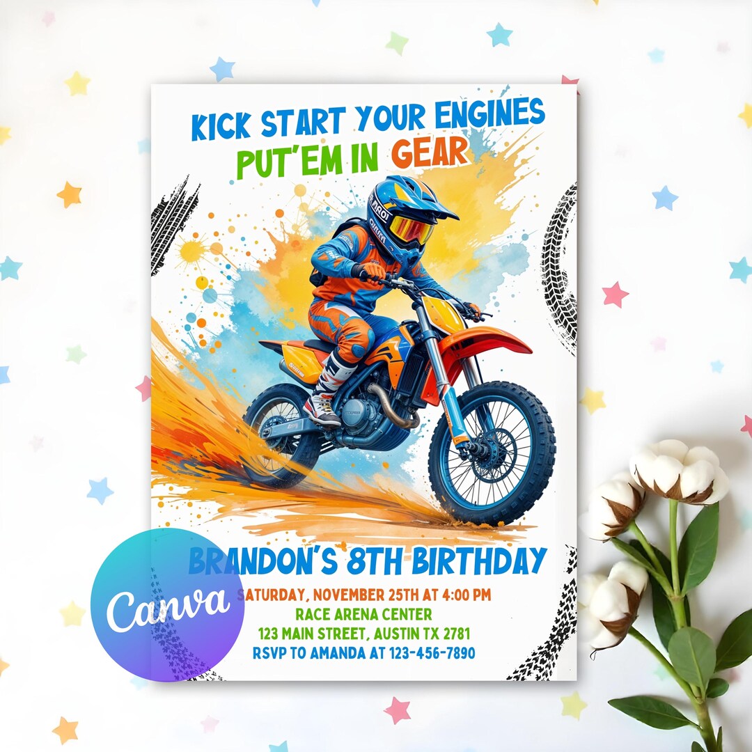 Dirt Bike Birthday Invitation, Motocross Birthday Invitation, Motorbike ...
