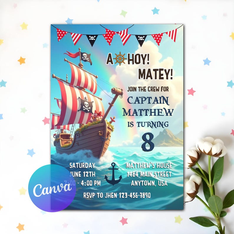 Ahoy Pirates Birthday Invitation, Pirate Birthday Invitation, Pirate ...
