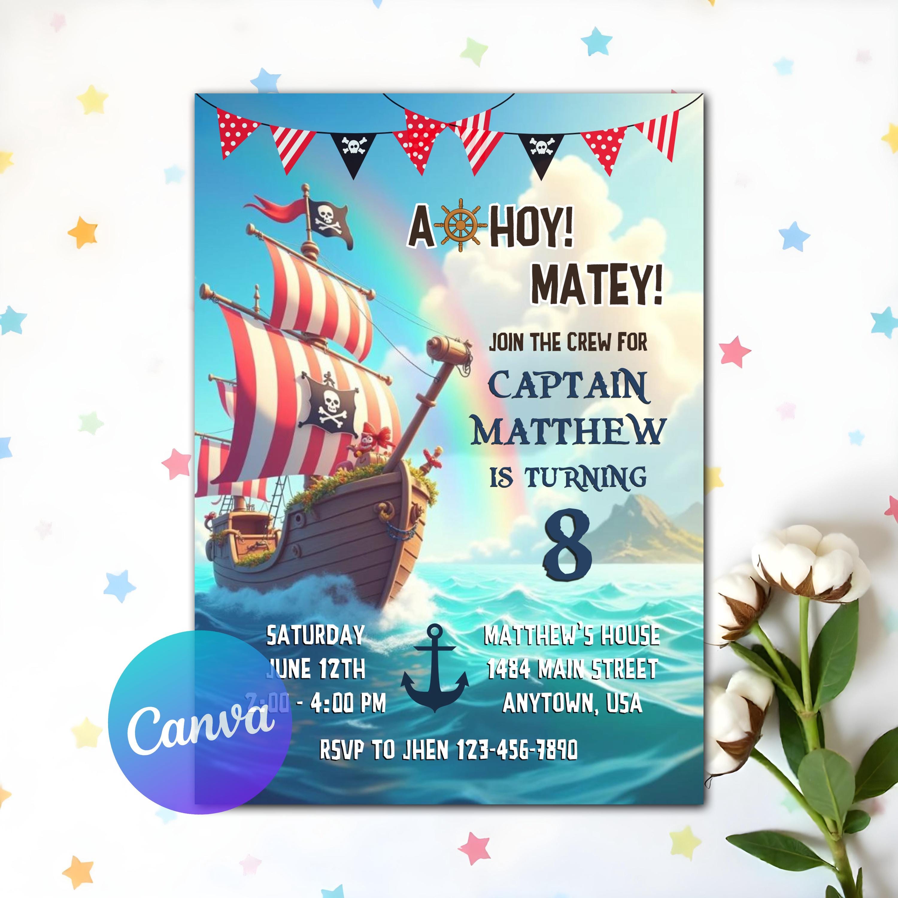 Ahoy Pirates Birthday Invitation, Pirate Birthday Invitation, Pirate ...