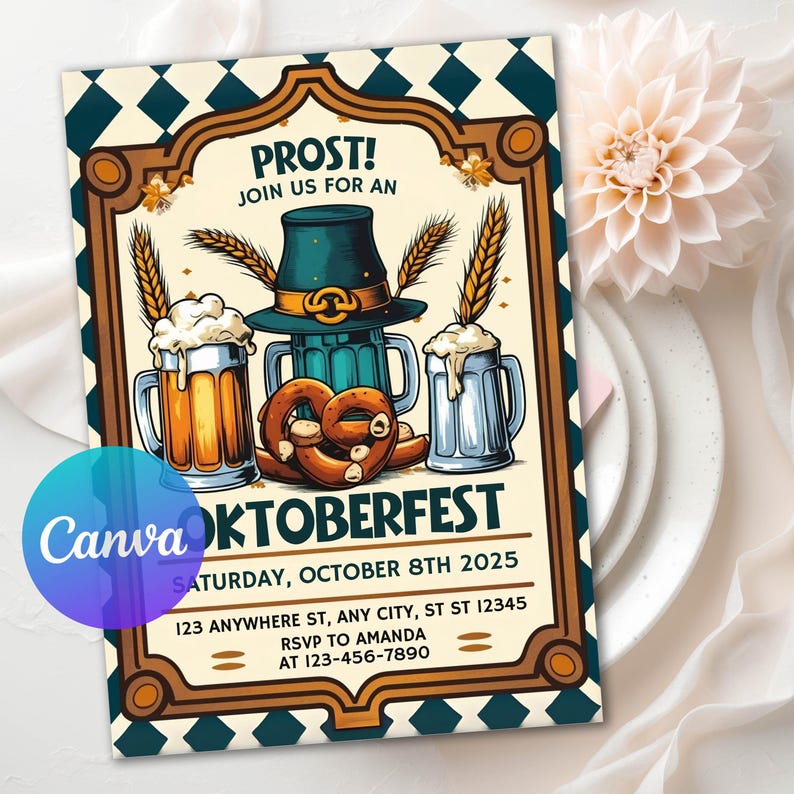 Editable Oktoberfest Party Invitation, Beer Fest Canva Template Evite ...
