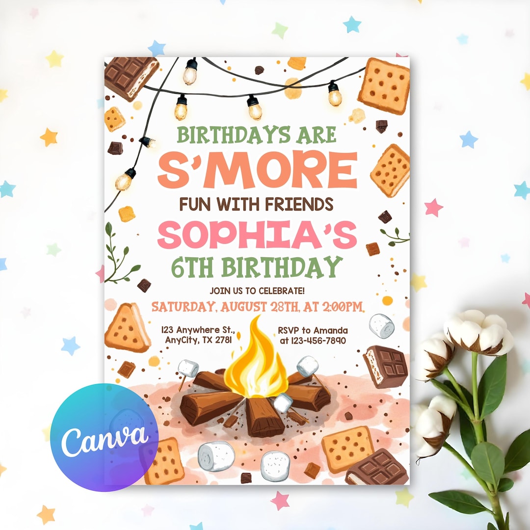 Editable Smores Birthday Invitation, Campfire Bonfire Outdoor, Camping ...