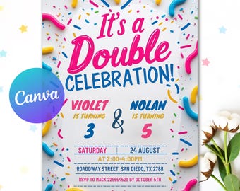 Editable Sibling Birthday Invitation, Double Birthday Invitation, Dual ...