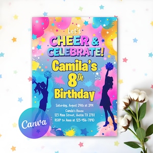 Cheerleading Birthday Invitation, Cheerleader Theme Party Invite ...