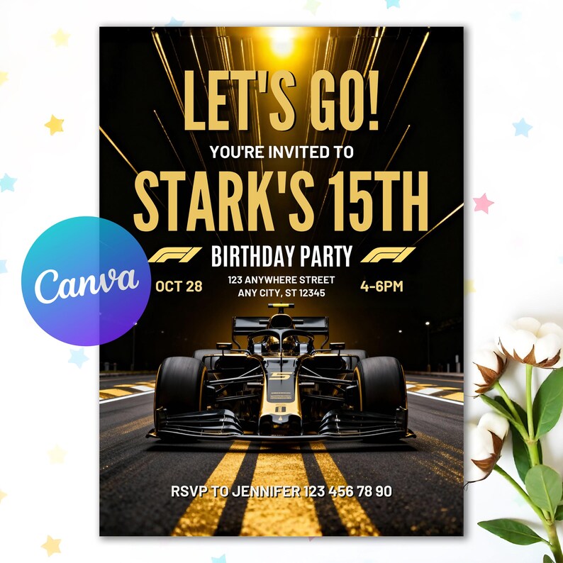 Formula One Birthday Invitation, Race Car Party, F1 Theme, Sport Race ...