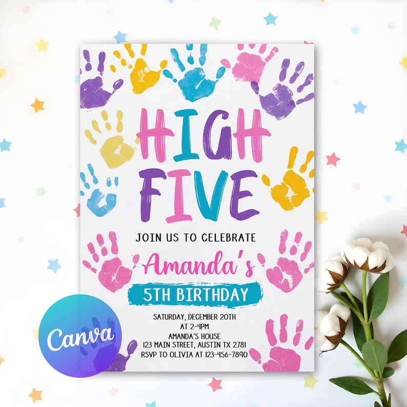 Editable High Five Birthday Party Invitation, Hi Five 5th Birthday ...