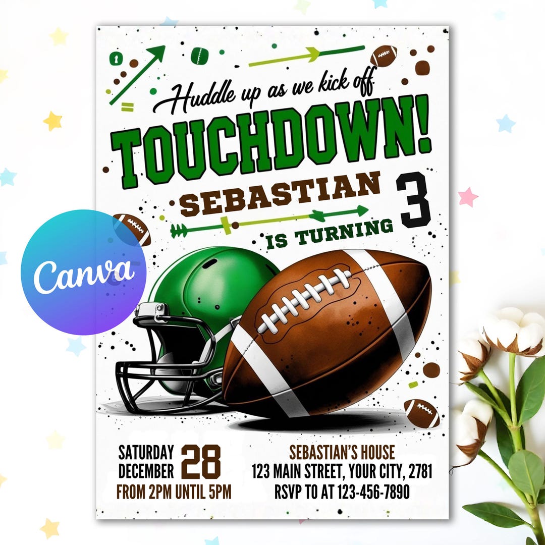 Touchdown Football Invitation, Football Birthday Invitation, Sports ...