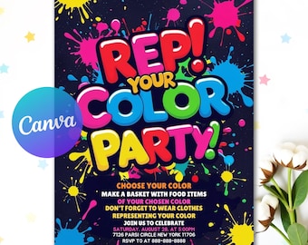 Editable Birthday Invitation, Rep Your Color Invitations, Color Theme ...