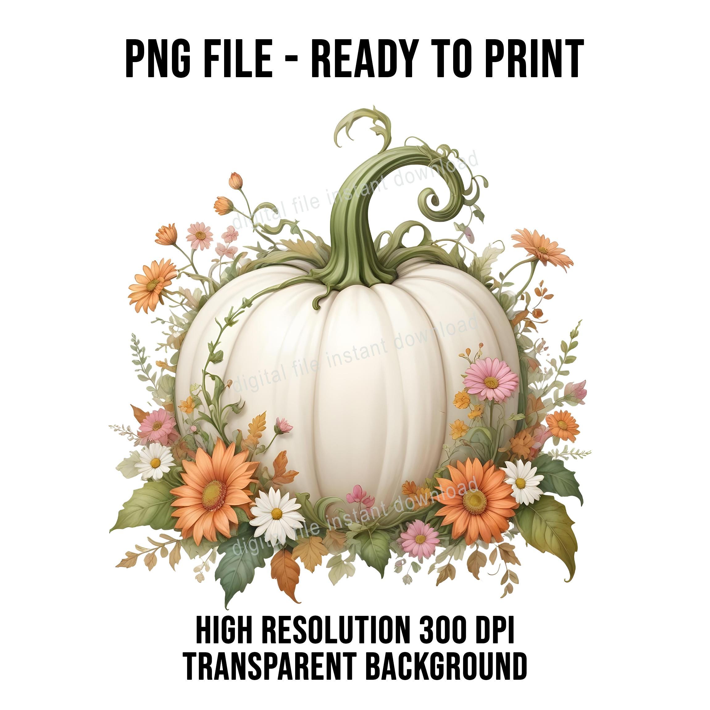 Boho Cottagecore White Floral Pumpkin PNG Design, Boho Pumpkin Png ...