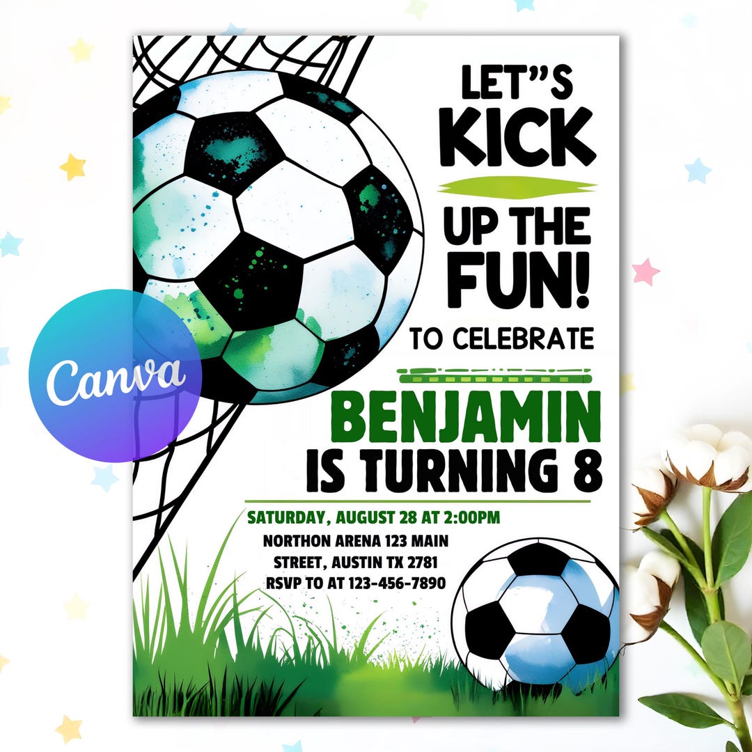 Editable Soccer Birthday Invitation Template, Football Invite, Kids ...