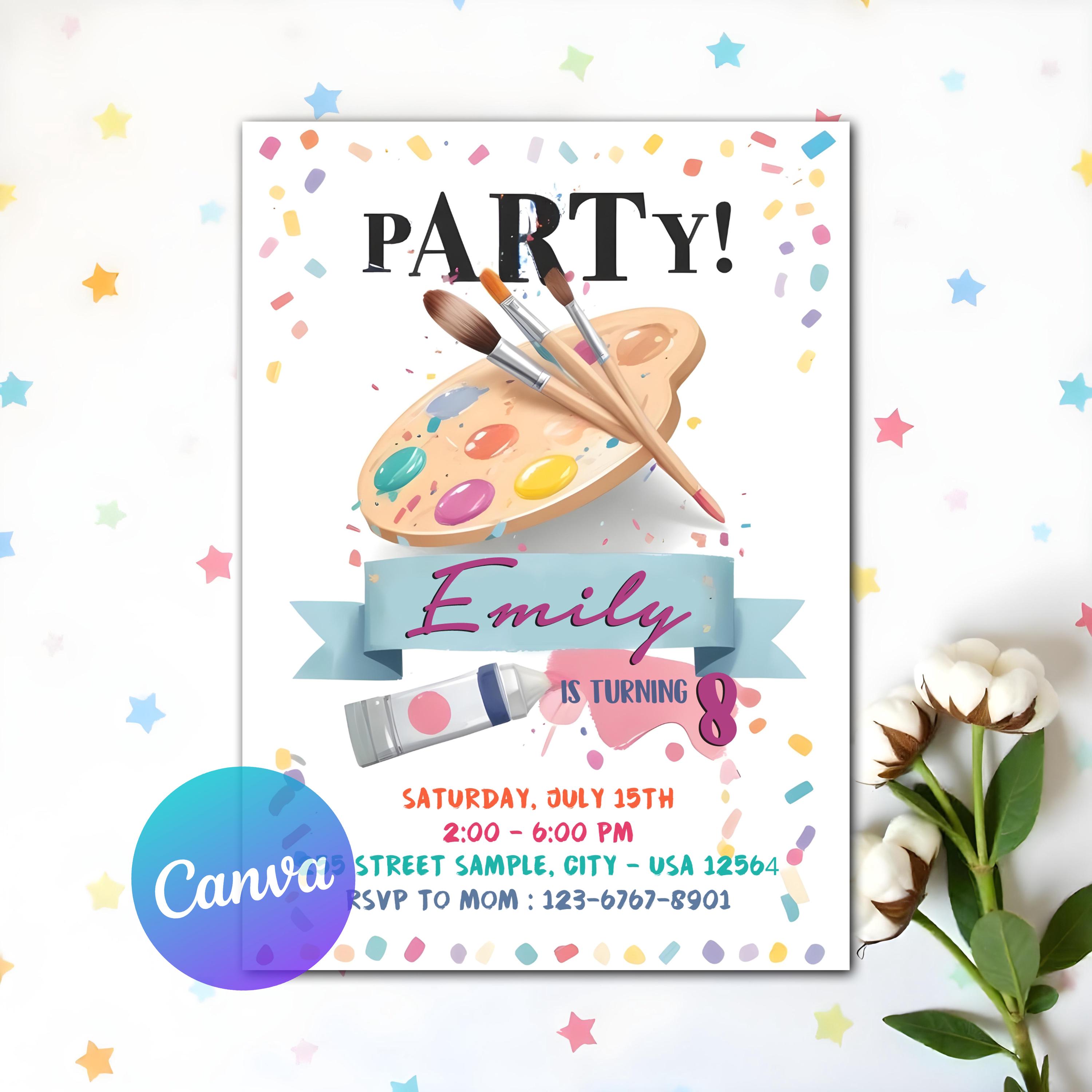 Art Birthday Party Invitation, Paint Birthday Invitation Template ...