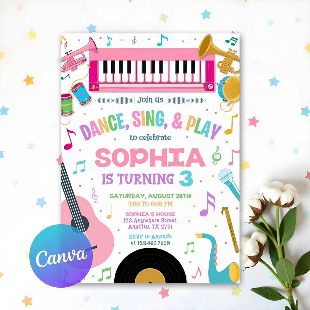 Editable Music Birthday Party Invitation, Kids Musical Instruments ...