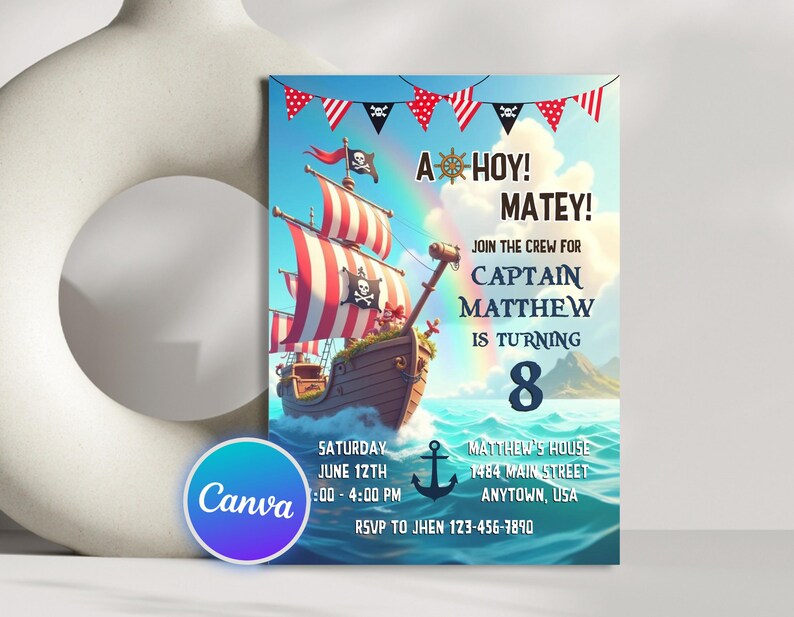 Ahoy Pirates Birthday Invitation, Pirate Birthday Invitation, Pirate ...