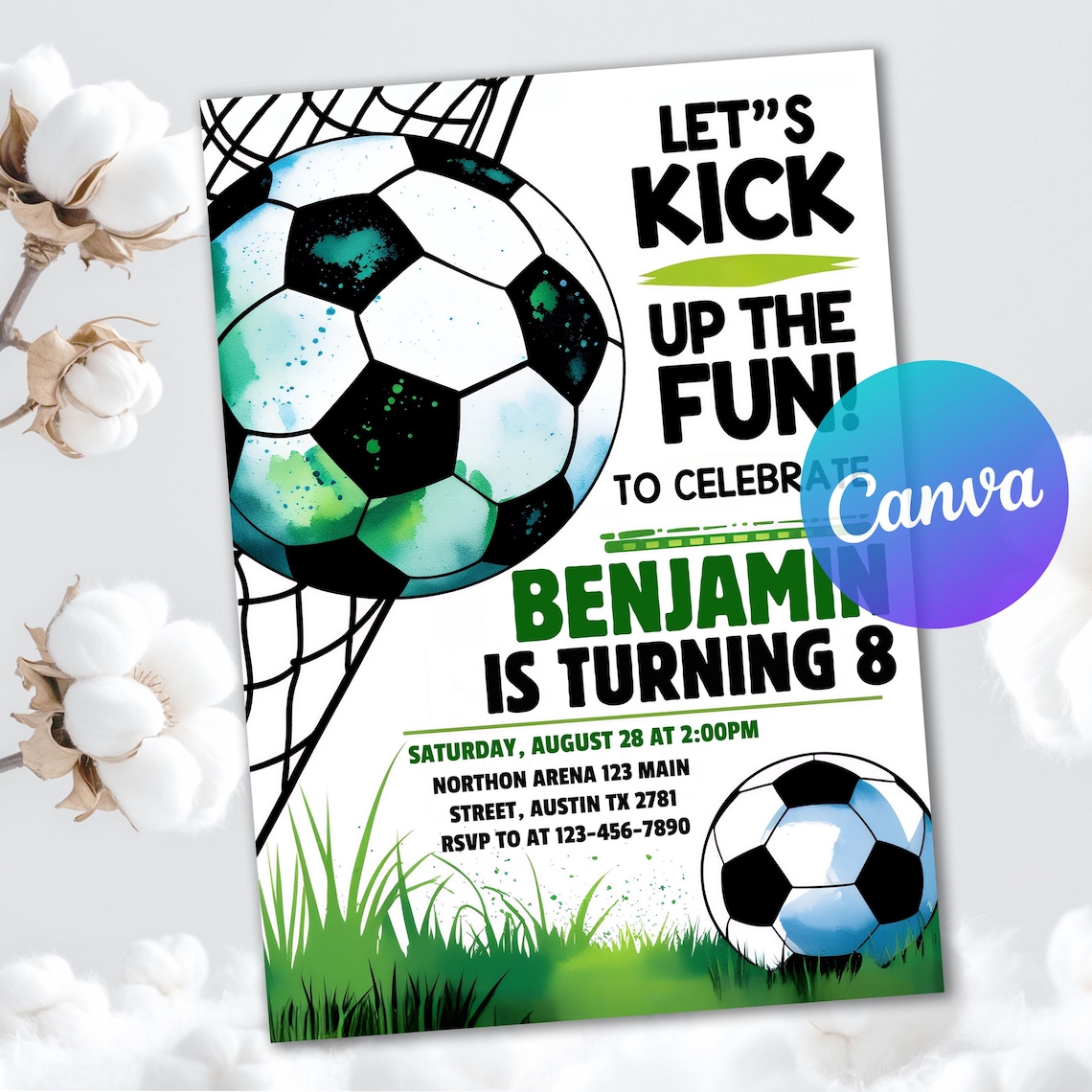 Editable Soccer Birthday Invitation Template, Football Invite, Kids ...