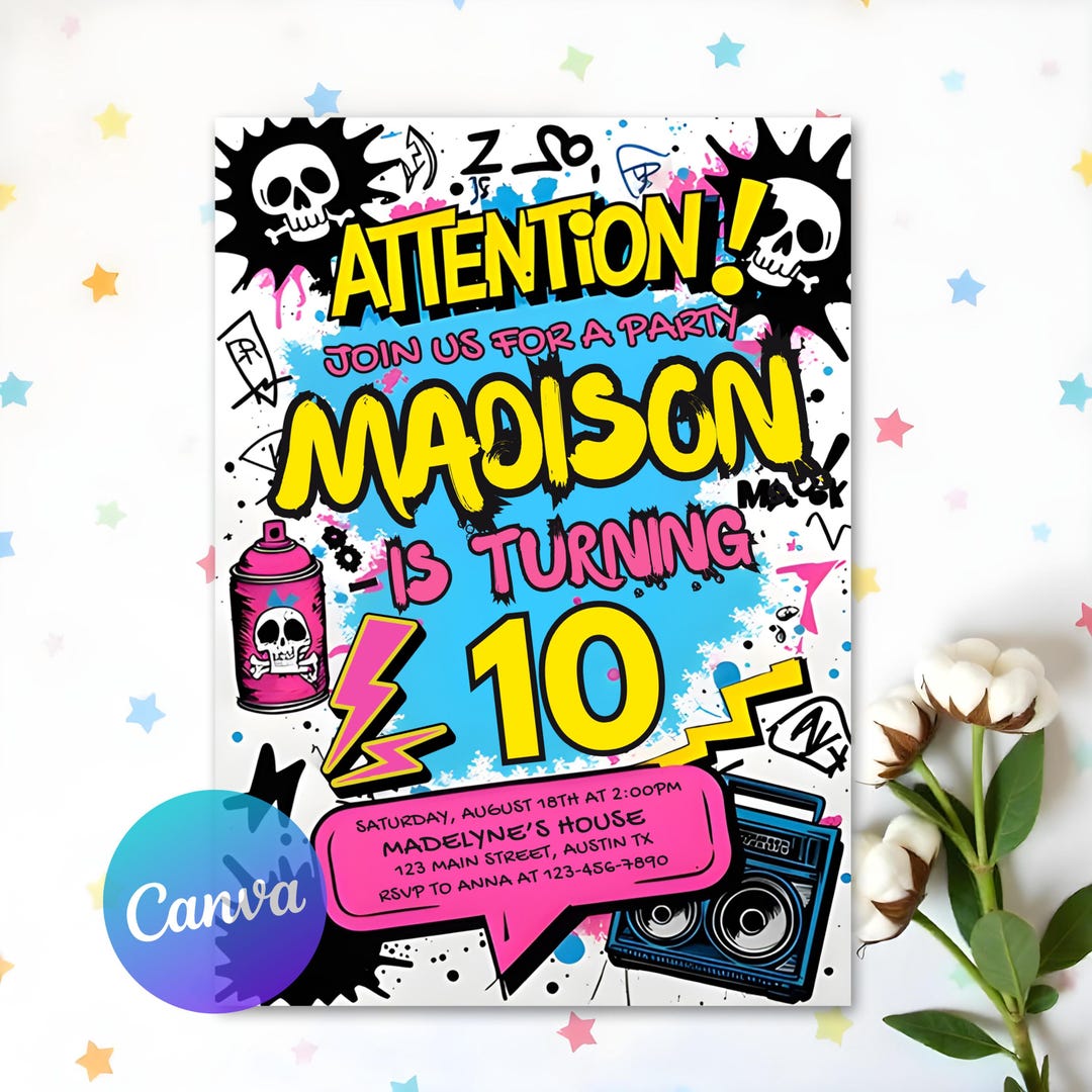 Graffiti Birthday Party Invitation, Grunge Wall Invite, Street Art ...