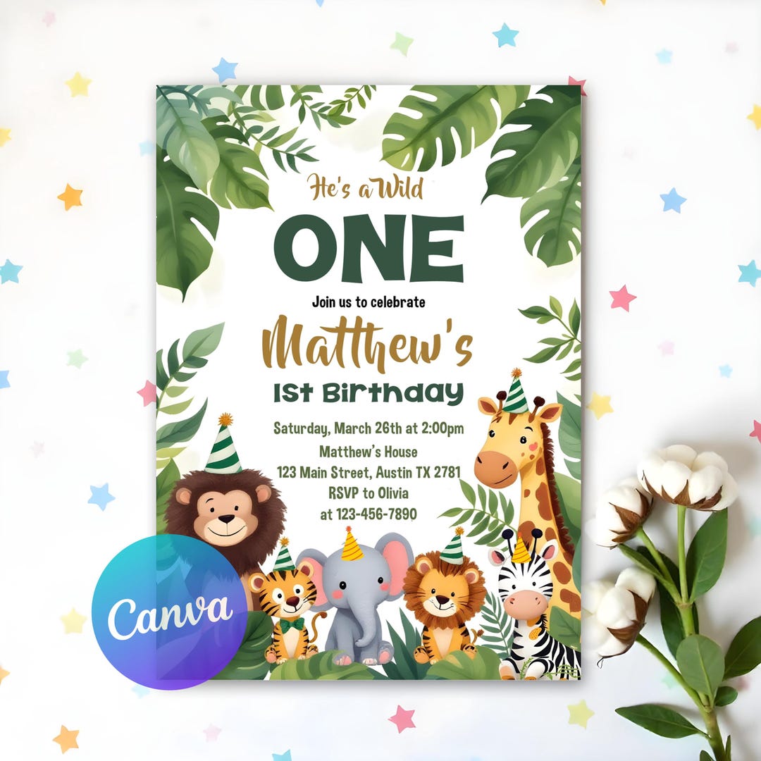 Safari Birthday Invitation, Jungle Animals Birthday Invitation, Wild ...