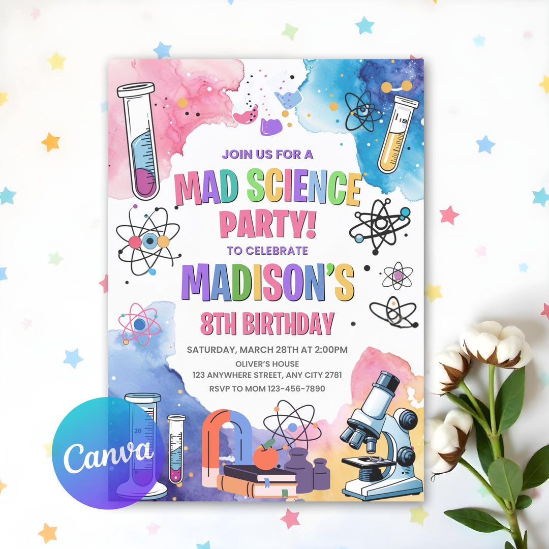 EDITABLE Mad Science Birthday Invitation, Neon Lab Experiment, Lab ...