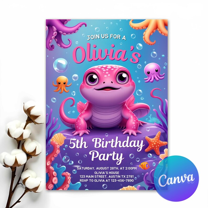 Axolotl Birthday Invitation Template, Axolotl Birthday Invitation ...
