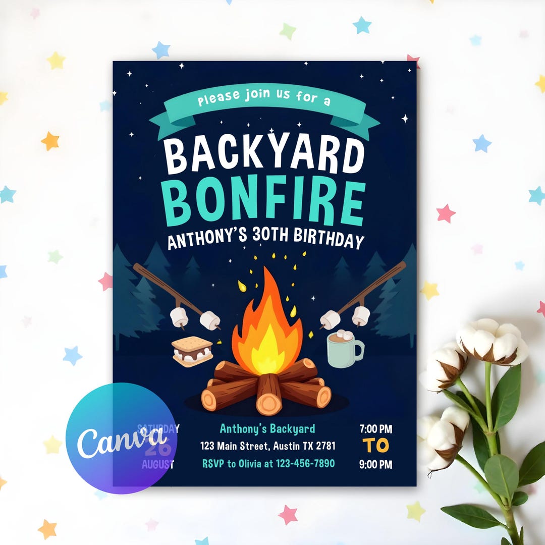 Backyard Bonfire Invitation, Backyard BBQ, Outdoor Party, Camping ...