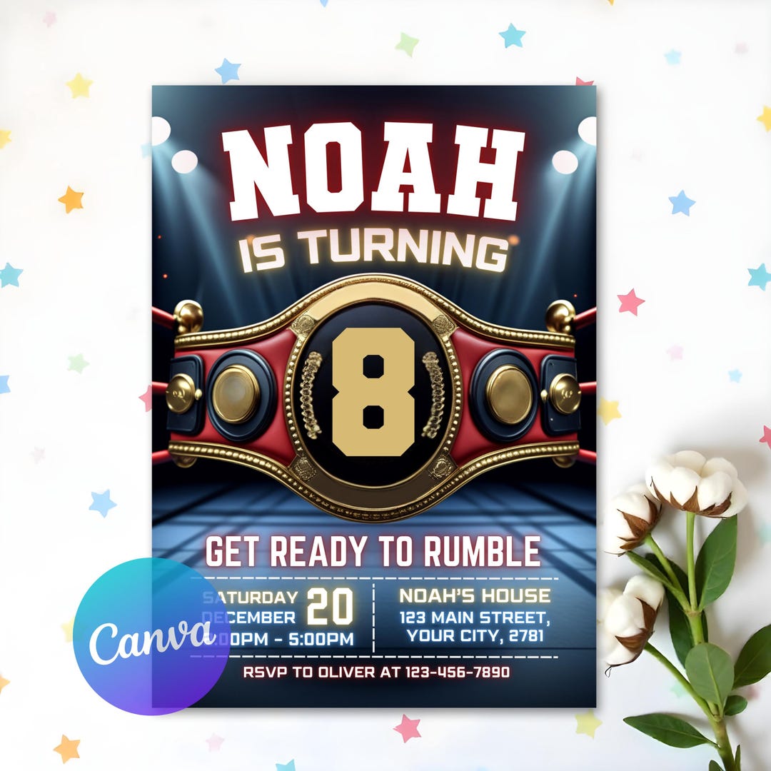 Wrestling Birthday Invitation Editable Championship Belt, Boxing MMA ...