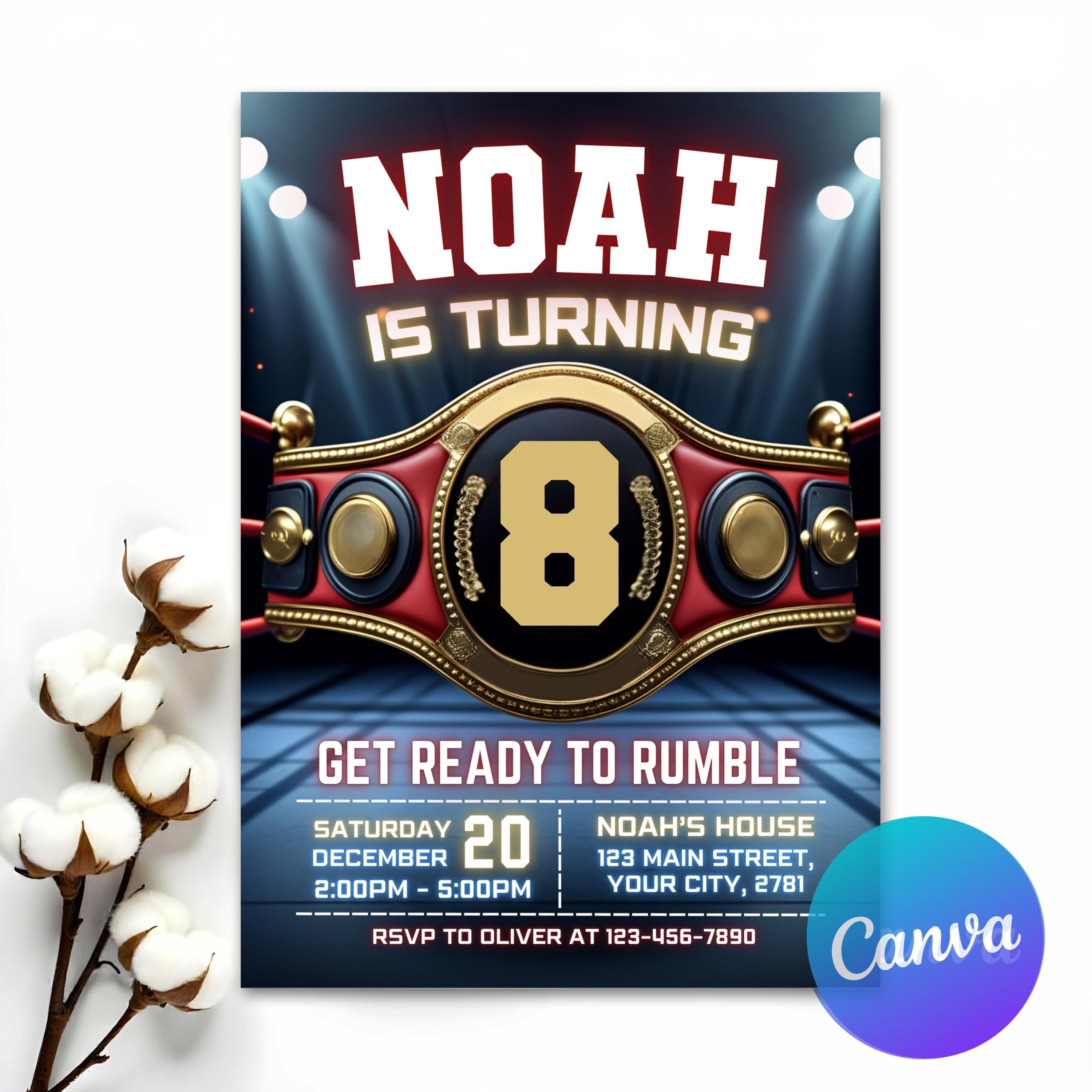 Wrestling Birthday Invitation Editable Championship Belt, Boxing MMA ...