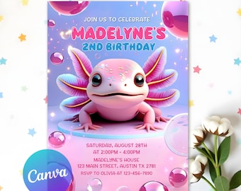 Axolotl Birthday Invitation Template, Axolotl Birthday Invitation ...