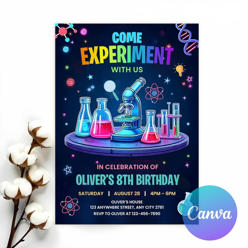 Editable Mad Science Birthday Invitation, Boy Girl Science Party ...