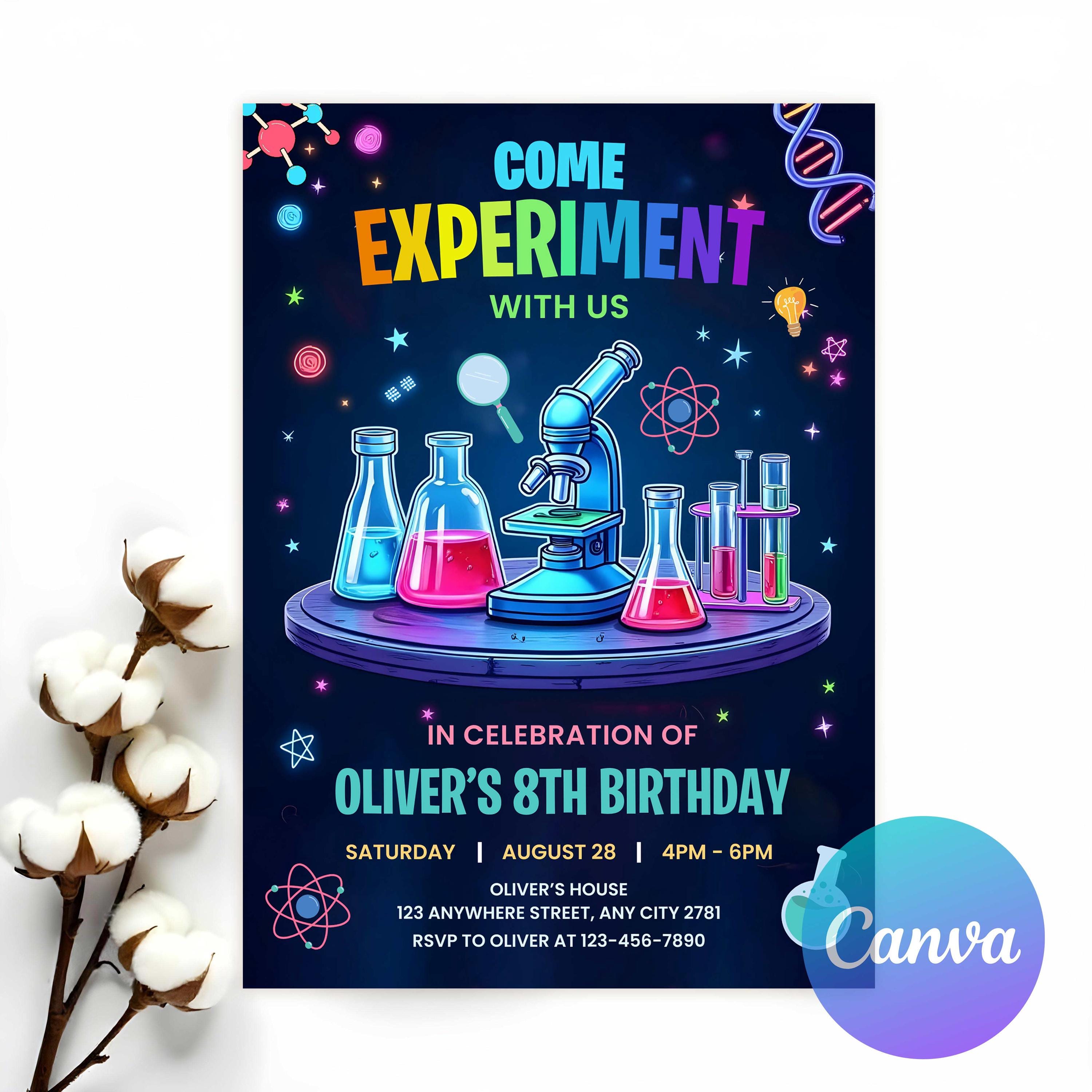 Editable Mad Science Birthday Invitation, Boy Girl Science Party ...