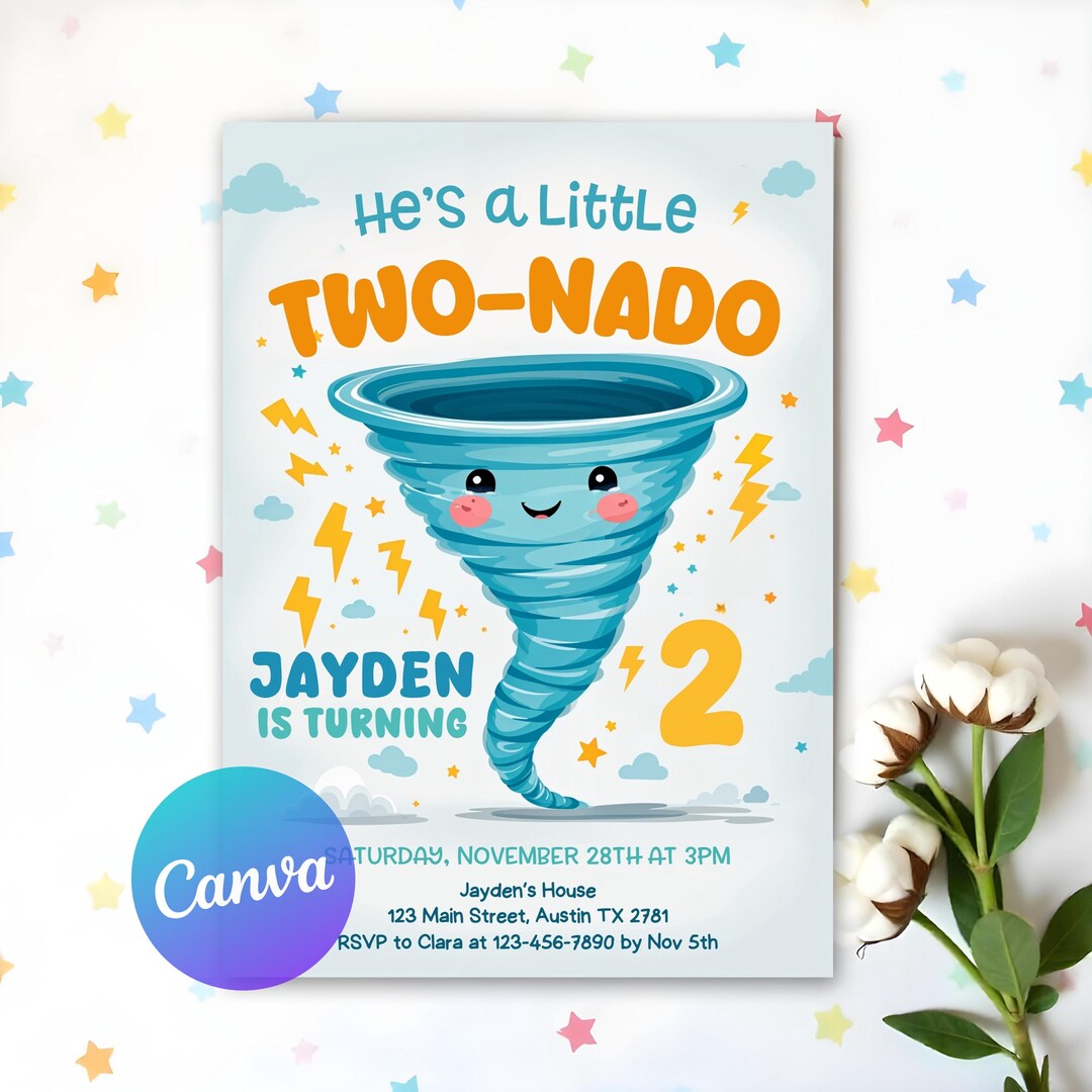 Editable Twonado Birthday Invitation, FOURNADO Birthday Party Invite ...