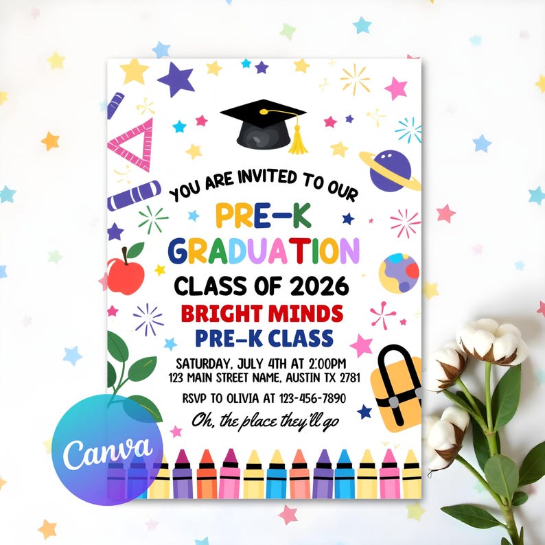 Preschool Graduation Invitation, Pre-k Graduation Invitation, Preschool ...