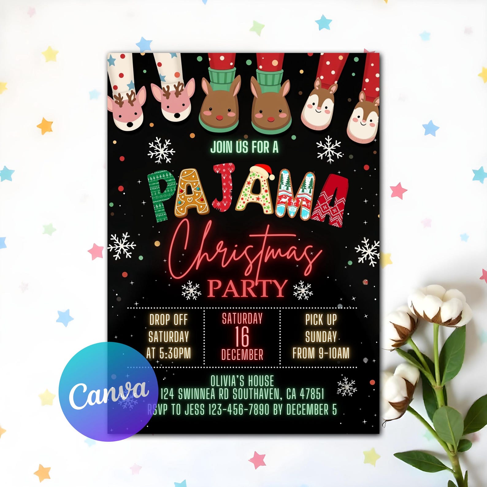 Christmas Pajama Invitations, Pajama Invitation, Christmas Party ...