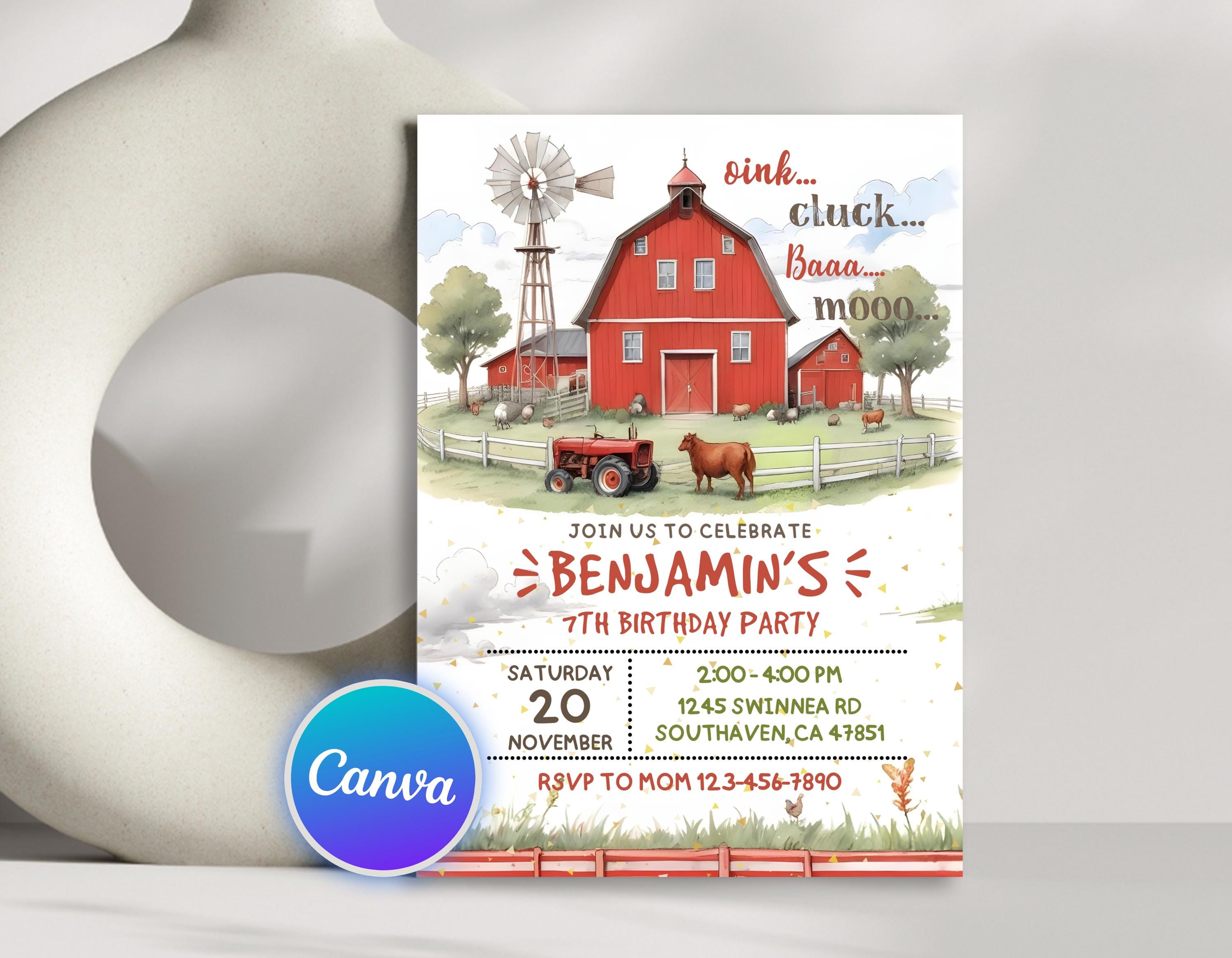 Editable Farm Birthday Invitation Template, Farm Animals Birthday ...