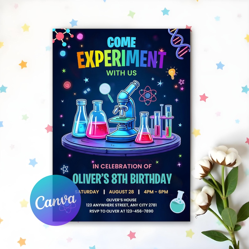 Editable Mad Science Birthday Invitation, Boy Girl Science Party ...