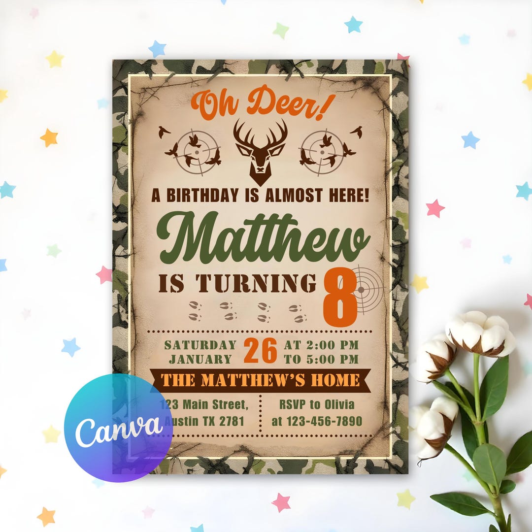 Hunting Birthday Party Invitation, Hunting Invitation, Oh Deer ...