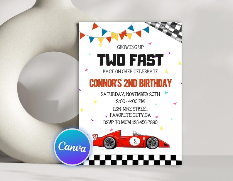 TWO Fast Birthday Invitation, Retro Race Car Birthday, Growing up Two ...