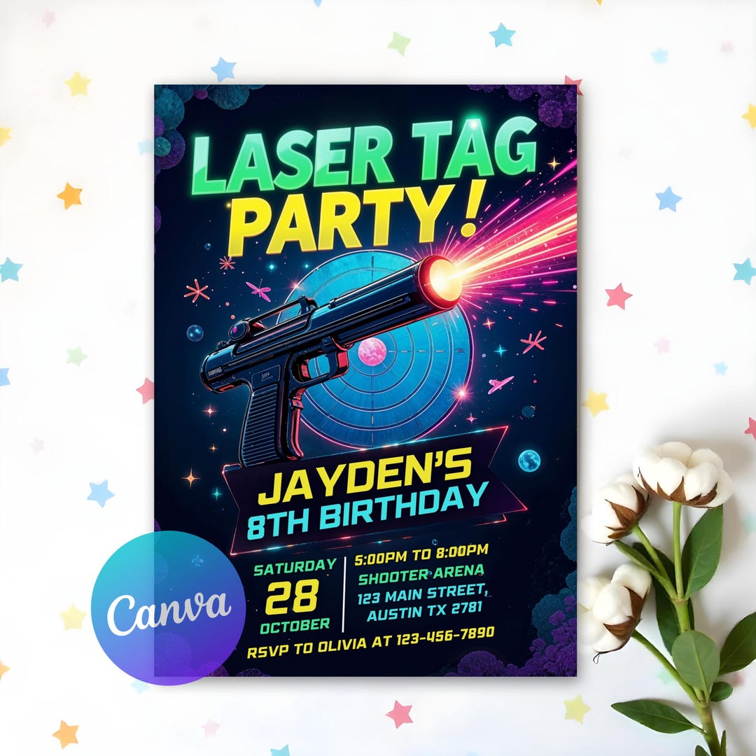 Editable Laser Tag Birthday Invitation, Laser Tag Party Invitation ...