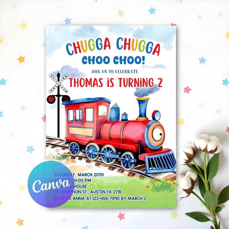 Editable Train Birthday Invitation Template, Chugga Chugga Choo Choo ...