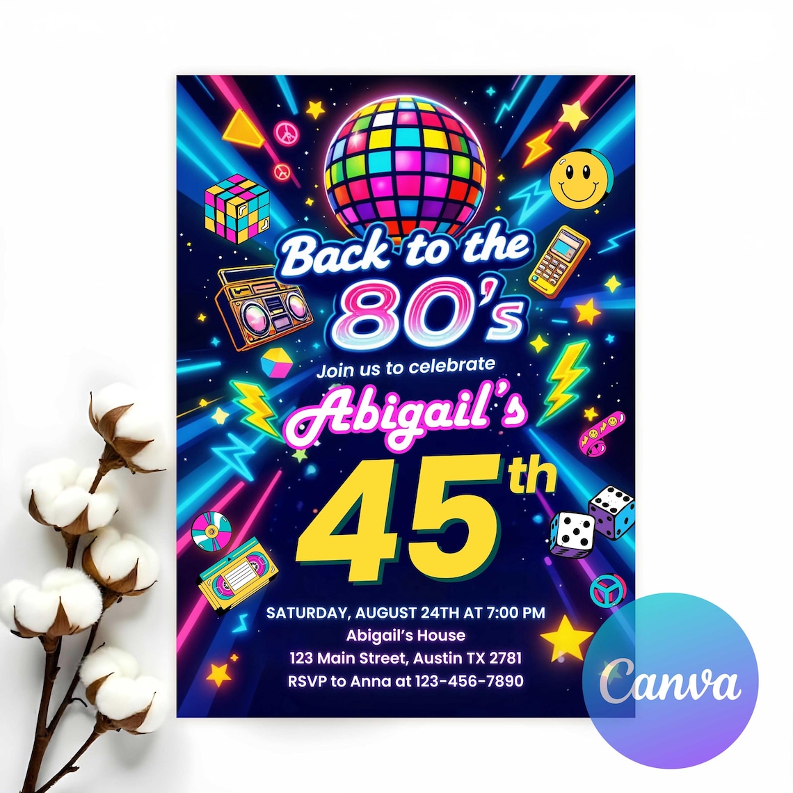 Editable 80s Party Invitation, Back to the 80s, Throwback Party, 80s ...