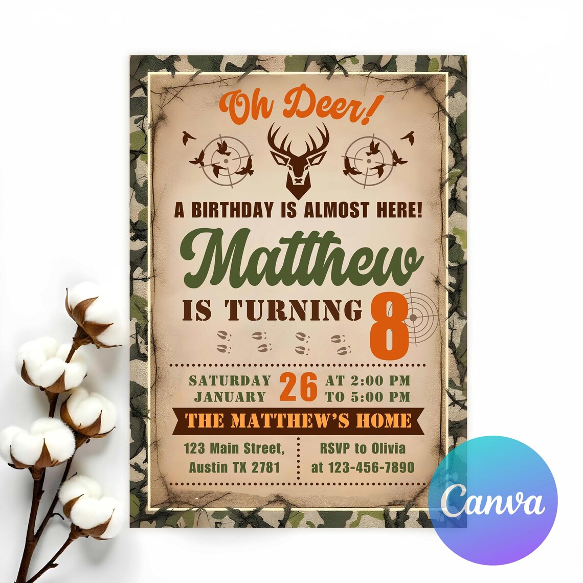 Hunting Birthday Party Invitation, Hunting Invitation, Oh Deer ...