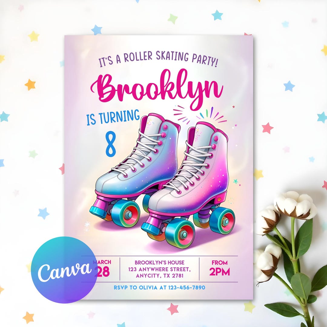 Roller Skate Birthday Party Invitation, Roller Skate Birthday Invite ...