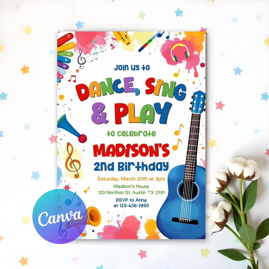 Editable Music Birthday Party Invitation, Kids Musical Instruments ...