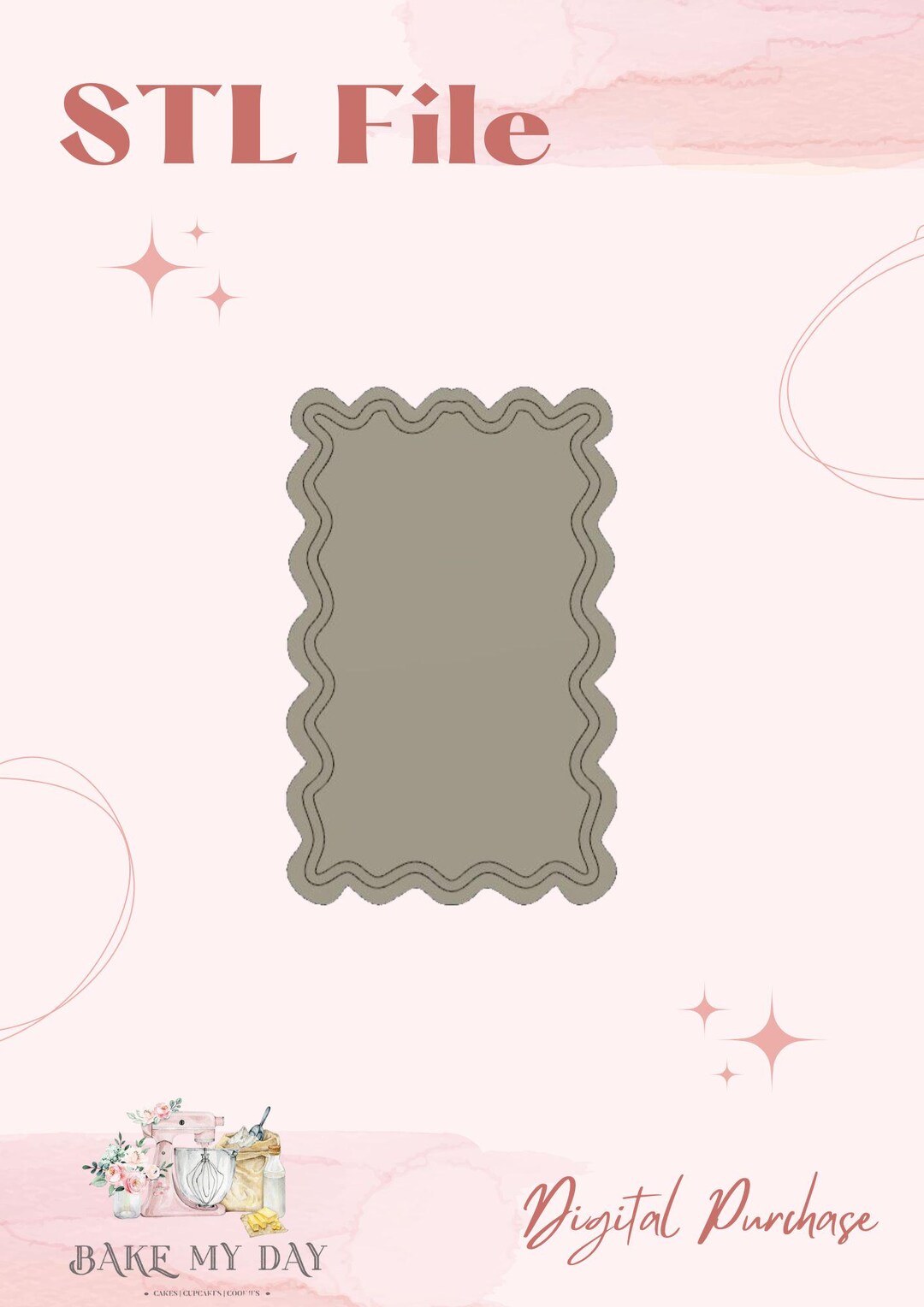 Wavy Rectangle Border Cookie Cutter and Debosser STL File - Etsy