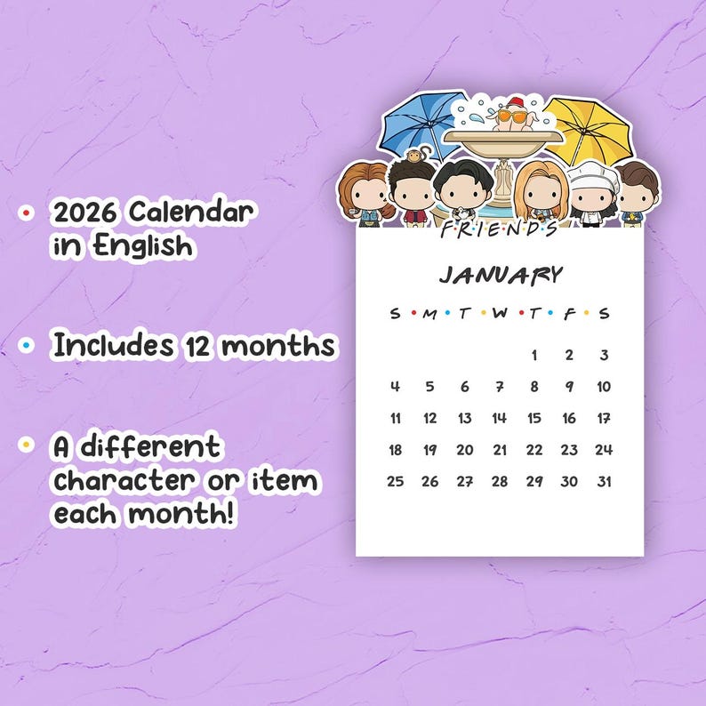Friends Calendar Updated 2026 E N G L I S H | Printable Desk Calendar ...