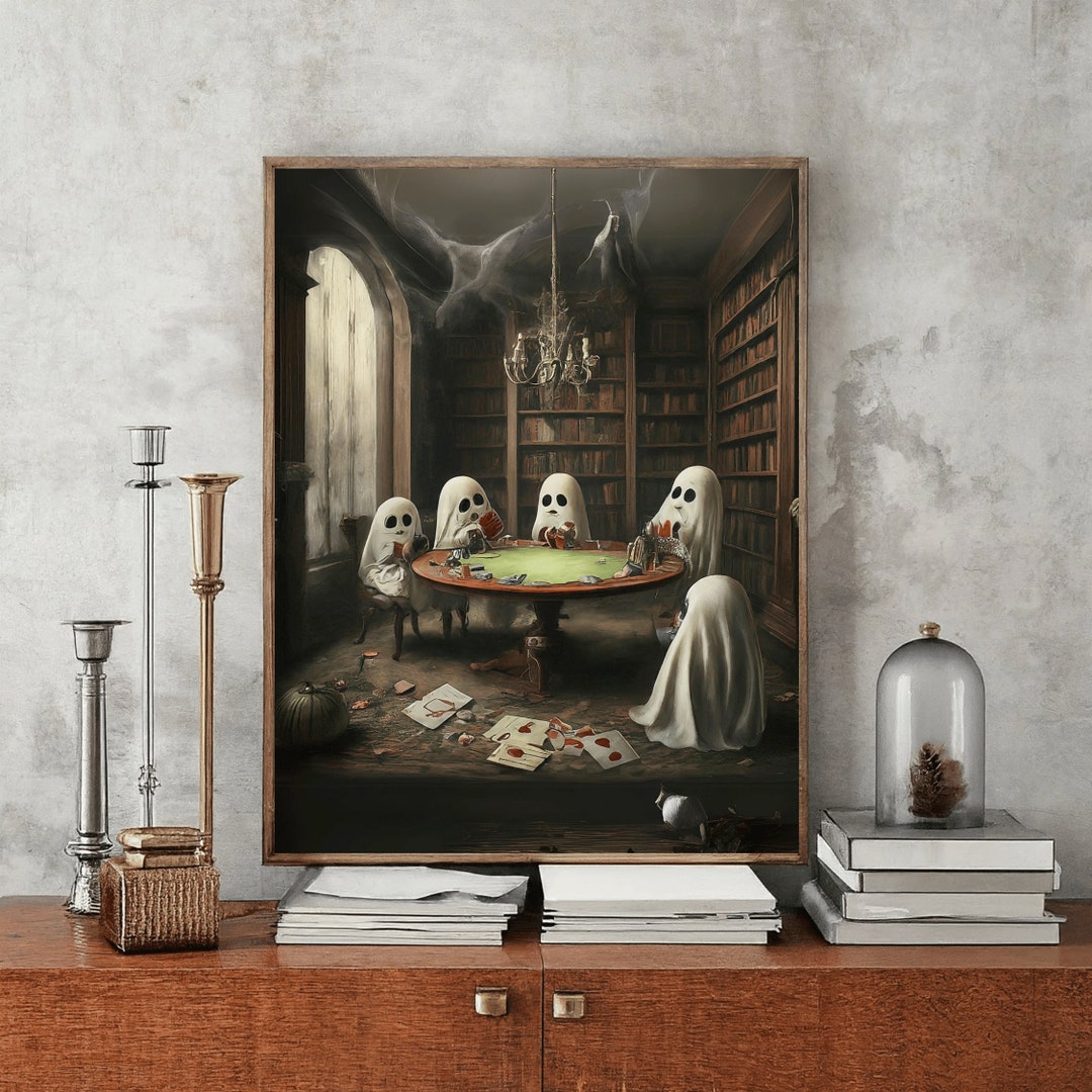 Whimsical Ghosts Playing Poker Printable Wall Art, Vintage Spooky ...