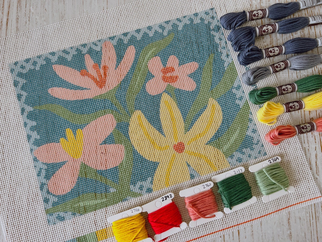Modern Needlepoint/tapestry Kit Floral Design 13 Count Zweigart Printed ...
